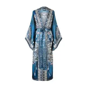 SILK&SOUL Tree Of Life Silk Robe - Blue