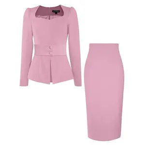 TIA DORRAINE Fitted Blouse And Pencil Skirt Set - Pink