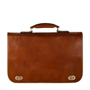 TIME RESISTANCE Leather Briefcase Laptop Bag - Brown