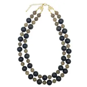 FARRA Tiger Eye Stone Double Strand Necklace - Black