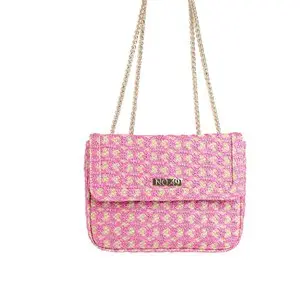 NO.49 HANDBAGS Sophia Raffia Shoulder Bag - Pink