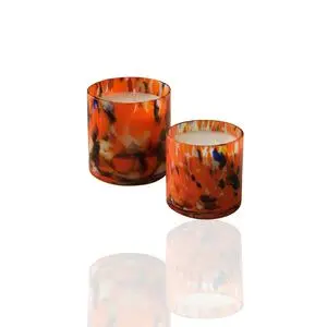 MARLETH Set Of Two Murano Hand-blown Tortoiseshell Glass Decorative Candle Holders - Yellow