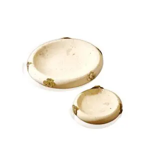 MARLETH Set Of Two Travertine & Brass Accent Lexi Trays - White