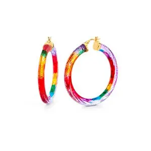 GOLD & HONEY Rainbow Painted Lucite Hoop Earrings - Gold