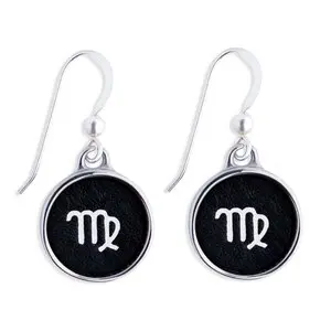N'DAMUS LONDON Zodiac Virgo Leather Earrings - Silver/black