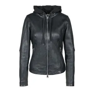 FREAKY NATION Fitted Leather Jacket With Detachable Hood