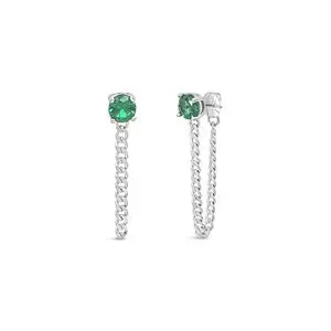 LUTIRO Curb Chain Earrings With Cubic Zirconia And Emerald - Green