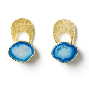 YAA YAA LONDON Agate Crystal Gold Plated Earrings - Blue
