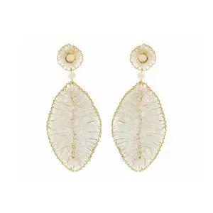 LAVISH BY TRICIA MILANEZE Gold Plated Leaf Dangle Earrings - White