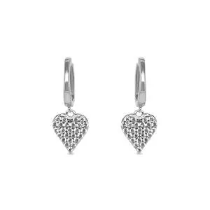 CLEMENCE WREN Sparkly Heart Charm Hoop Earrings - Silver