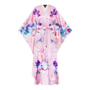 MENG Silk Satin Floral Wrap Dress - Pink