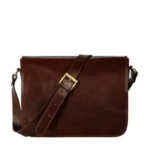 TIME RESISTANCE Leather Messenger Bag Brown