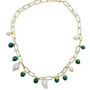 FARRA Malachite And Pearl Chain Necklace - Green