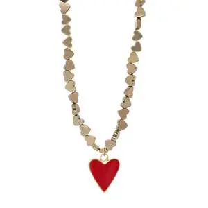 EBRU JEWELRY Gold Hematite Heart Pendant Necklace - Gold/red