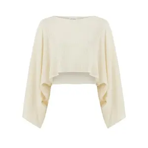 LILAMIE Long Sleeve Boat Neck Blouse - Beige