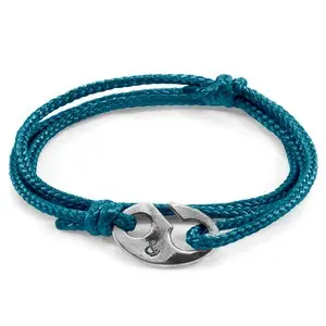ANCHOR & CREW Ocean Windsor Silver & Rope Bracelet - Blue