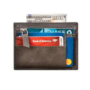 LEATHERE Vibrant Leather Card Holder With Zipper Pocket Gray Concord - Grey