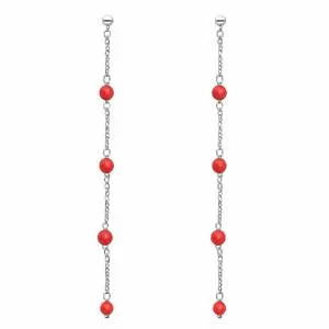 UNALOE Sterling Silver Mediterranean Red Coral Drop Earrings - Silver/red