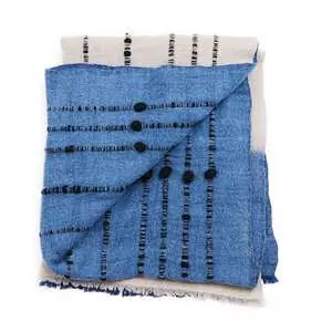 STUDIO VARIOUSLY Hand Knotted Merino Textured Mari Throw Blanket In Gray - Blue