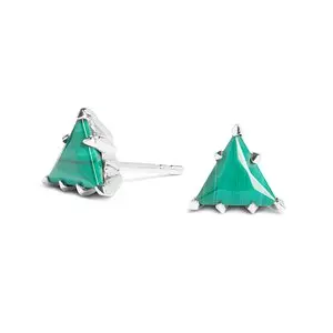 KASUN LONDON Trillion Malachite Stud Earrings - Silver