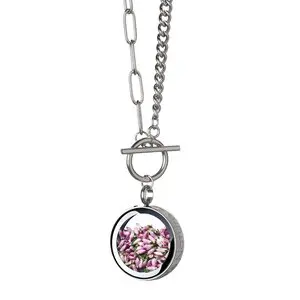 MY LITTLE NATURE Real Scottish Heather Necklace With Stainless Steel Toggle Chain - Pink/silver