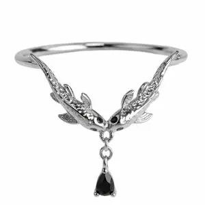 NASI SILVER Two Wishes Wishbone Ring - Black