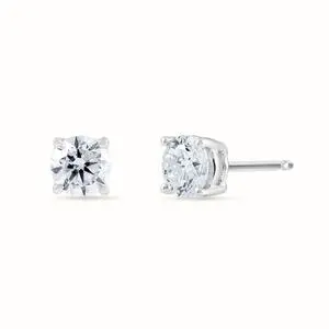 AVIR NEW YORK Solid Gold Round Lab Grown Diamond Stud Earrings - White