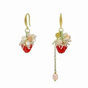 NINEMOO Strawberry Pearl Dangle Earrings - Red