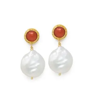 VINTOUCH ITALY Coral & Keshi Pearl Earrings - Red
