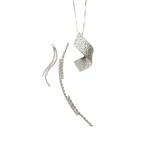BELLATRICK Moon Rock Texture Twisted Pendant With Detachable Charms - Silver