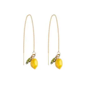 MY LITTLE NATURE Gold-plated Lemon Charm Threader Earrings - Gold/yellow