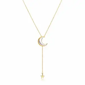 ORMIRO Moon And Star Moonstone Lariat Necklace - Silver