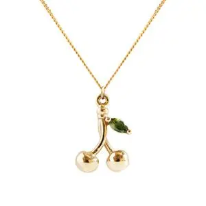 LEE RENEE Cherry & Green Tourmaline Leaf Necklace - Gold