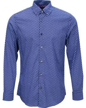 LORDS OF HARLECH Mitchell Peace Polkadot Shirt Sapphire - Blue