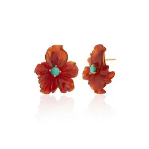 MILOU JEWELRY Carnelian Agate Flower Earrings - Green
