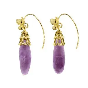 FARRA Teardrop Orchid Gemstone Butterfly Hook Earrings - Purple
