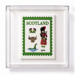 LILLY LOVES Embroidered Scotland Stamp Art - Green