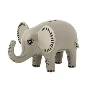 Hannah Turner Handmade Ceramic Elephant Money Box - Grey