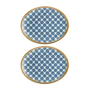 Turgla Home Calif Oval Decorated Porcelain Serving Platter Set Of Two - Blue
