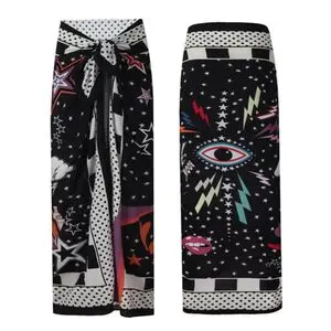 Loveist Store Fulmini Lightning Print Sarong Pareo - Black