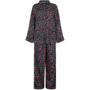 LILY AND LIONEL Evie Long Sleeve Deep Moon Floral Print Pyjama Set - Black