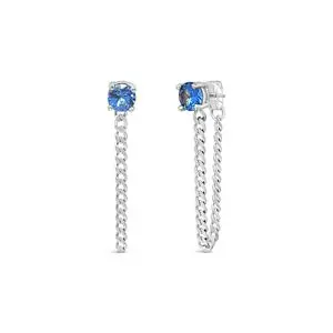 LUTIRO Curb Chain Earrings With Zirconia And Synthetic Sapphire - Blue