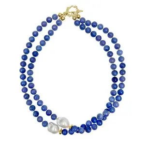 FARRA Jade And Baroque Pearl Layered Necklace - Blue