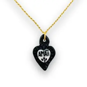 Tiké Jewels Sacred Heart Amati Porcelain Pendant Necklace - Black