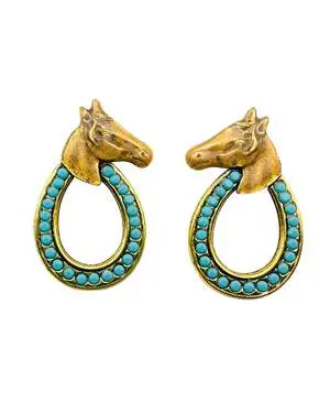 THE PINK REEF Lexington Horse Earrings - Blue/brown
