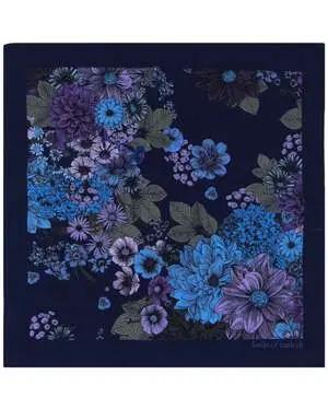 LORDS OF HARLECH Hudson Marco Floral Merino Handkerchief Pocket Square Navy - Blue