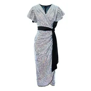 CONCEPT A TROIS Sequin Embellished Midi Wrap Dress
