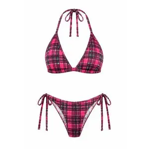 MAUI X LOLITA Kelly Reversible Plaid Triangle Bikini - Red