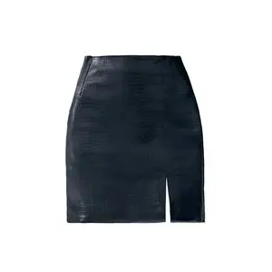ATS THE LABEL Tess Croc Embossed Leather Mini Skirt - Black
