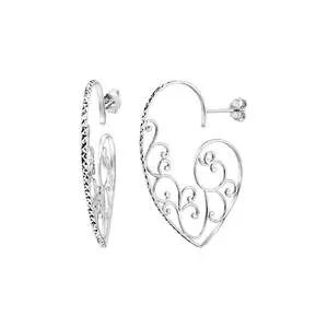 GOLD & HONEY Filigree Heart Hoop Earrings - Silver